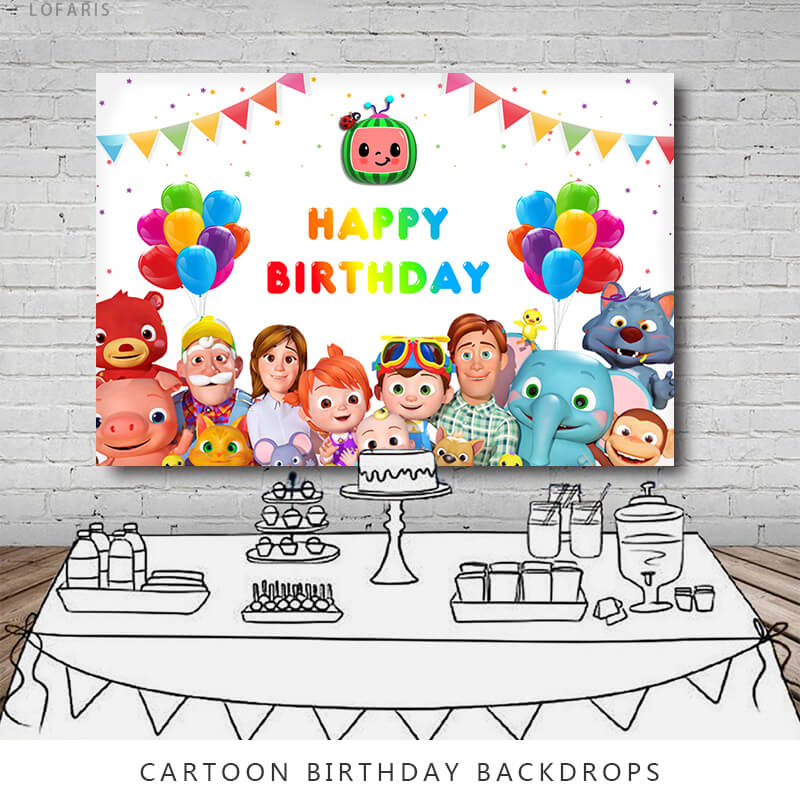 Cartoon Birthday Backdrop for Children's Party - Lofaris UK